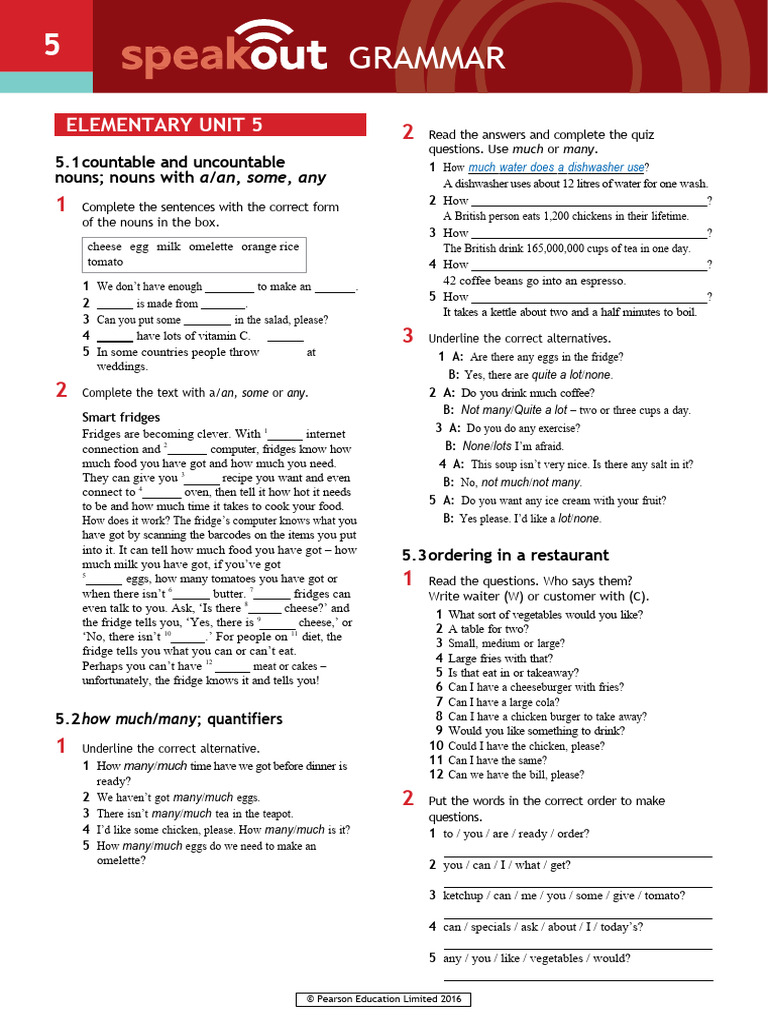 Speakout Grammar Extra Elementary Unit 5 | PDF | Foods | Cuisine
