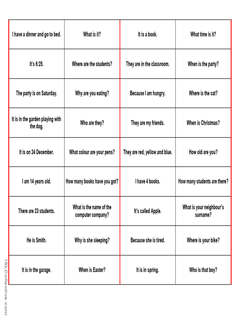 Question Words - Domino Game | PDF