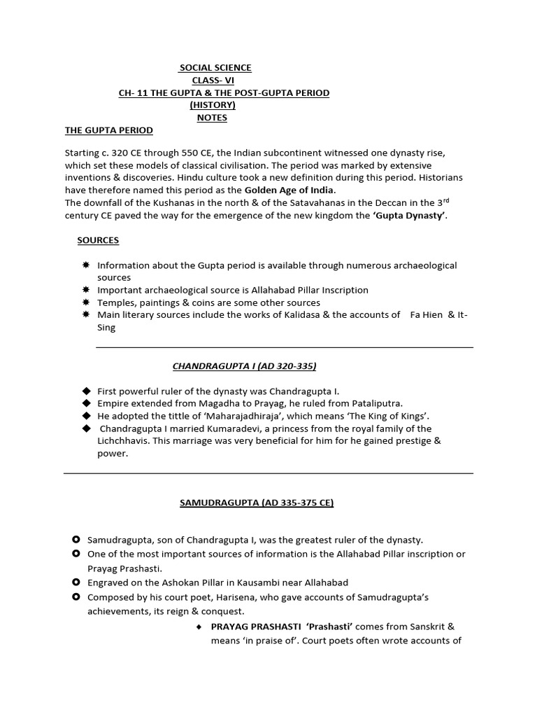6 - (JAN) S - SC - L-11 THE GUPTA & THE POST-GUPTA PERIOD (H) - NOTES ...