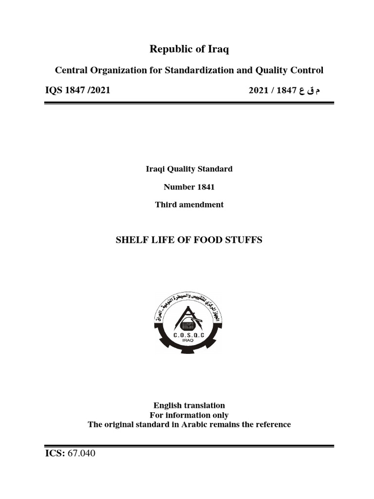 IQS 1847 (2021) +46th Clarification Shelf Life of Food Stuffs v2 | PDF ...