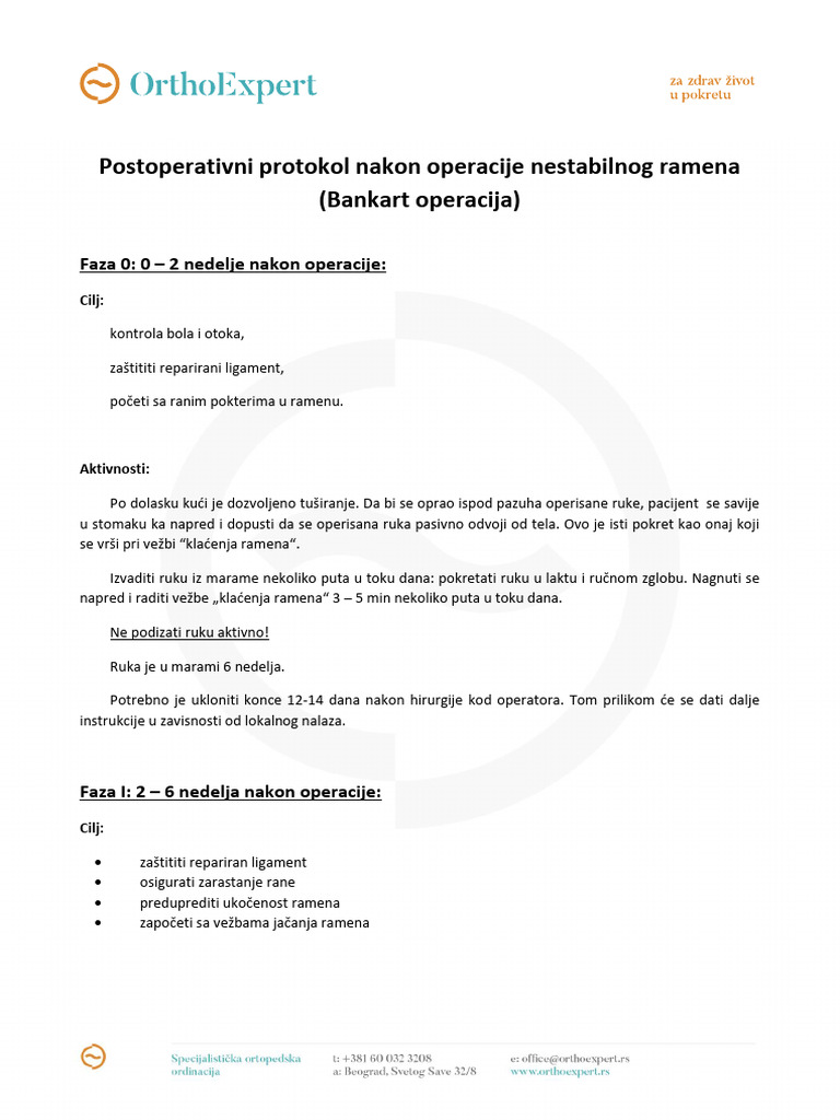 PO Protokol Nakon Operacije Nestabilnog Ramena Bankart Operacija ...