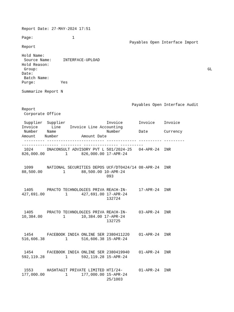 Payables Open Interface Import 270524 | PDF | Accounts Payable | Rupee