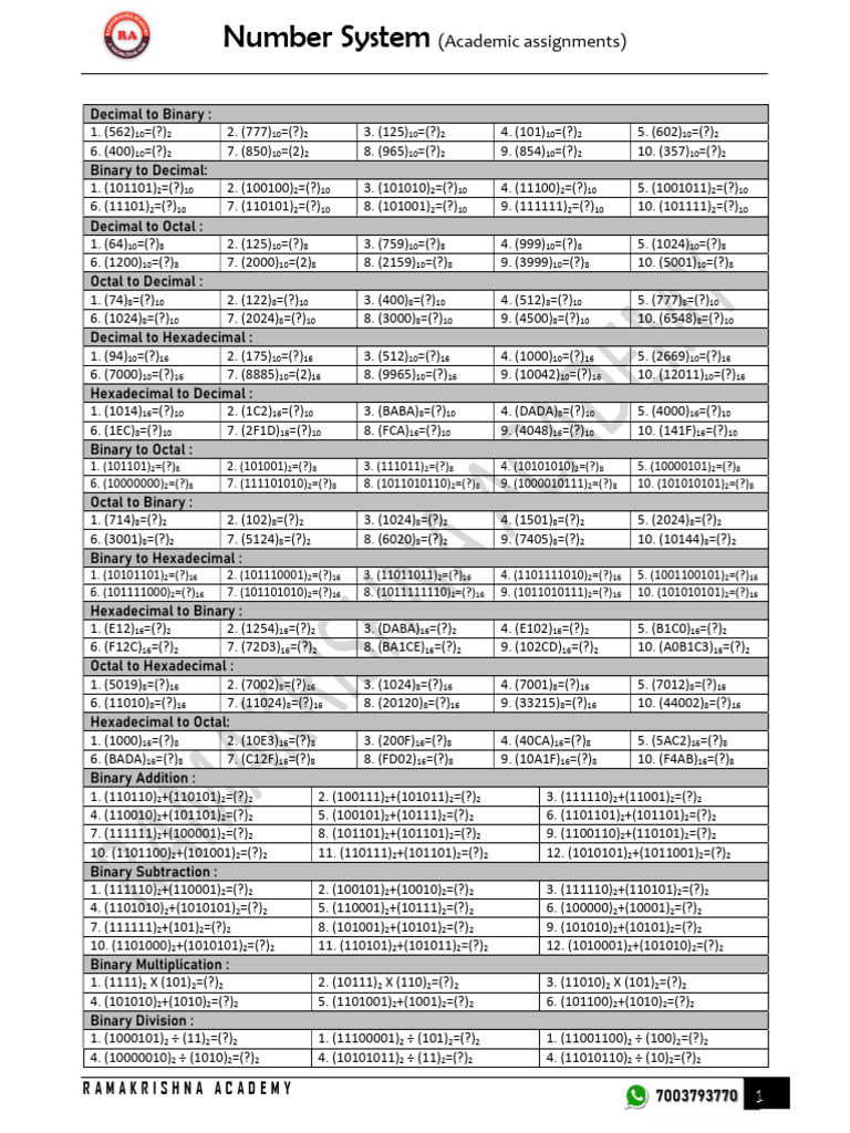 Number System Worksheet | Download Free PDF | Numbers | Notation