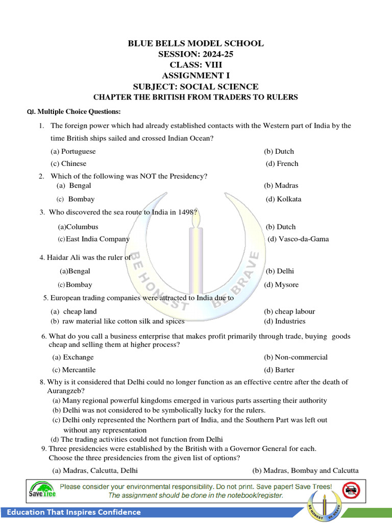 Britishers From Traders To Rulers Assignment I | PDF