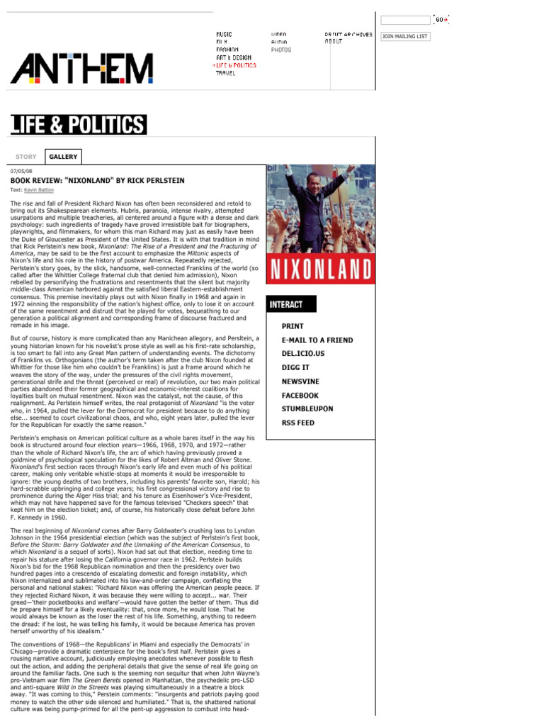 Book Review Nixonland by Rick Perlstein | PDF | Richard Nixon ...