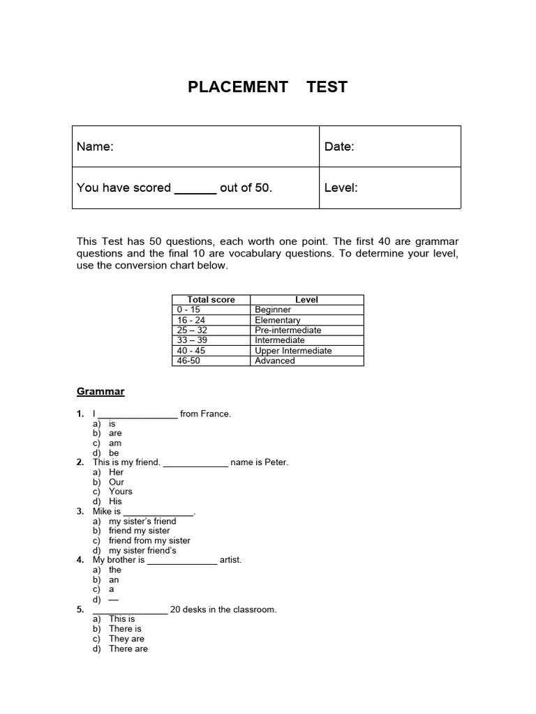 English Level Test | PDF