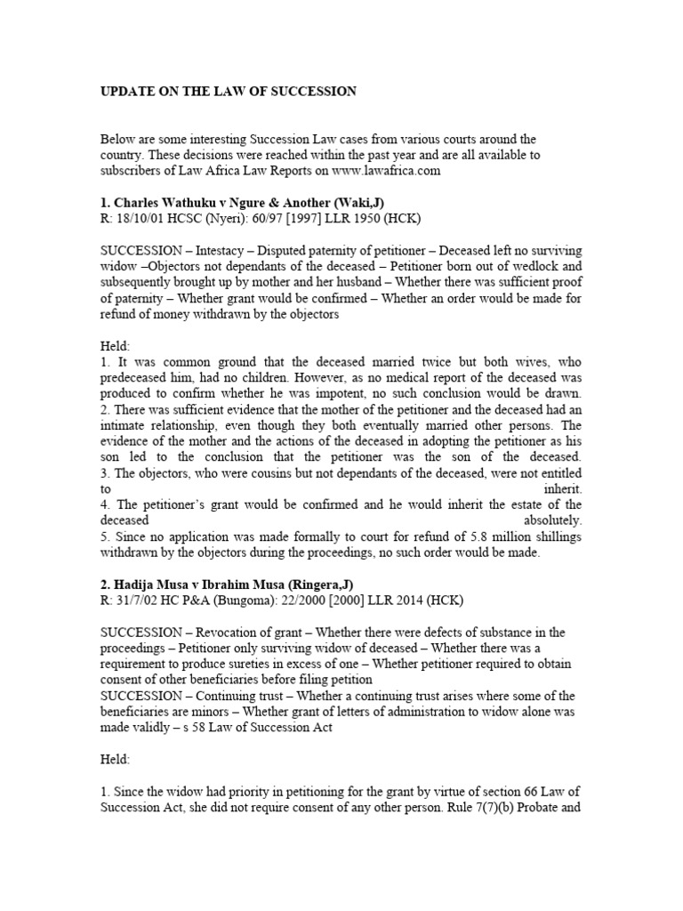 Law of Succession - Cases | PDF | Probate | Property Law