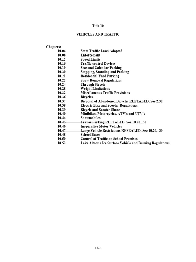 Municipal Code Title 10 | PDF | Traffic | Parking
