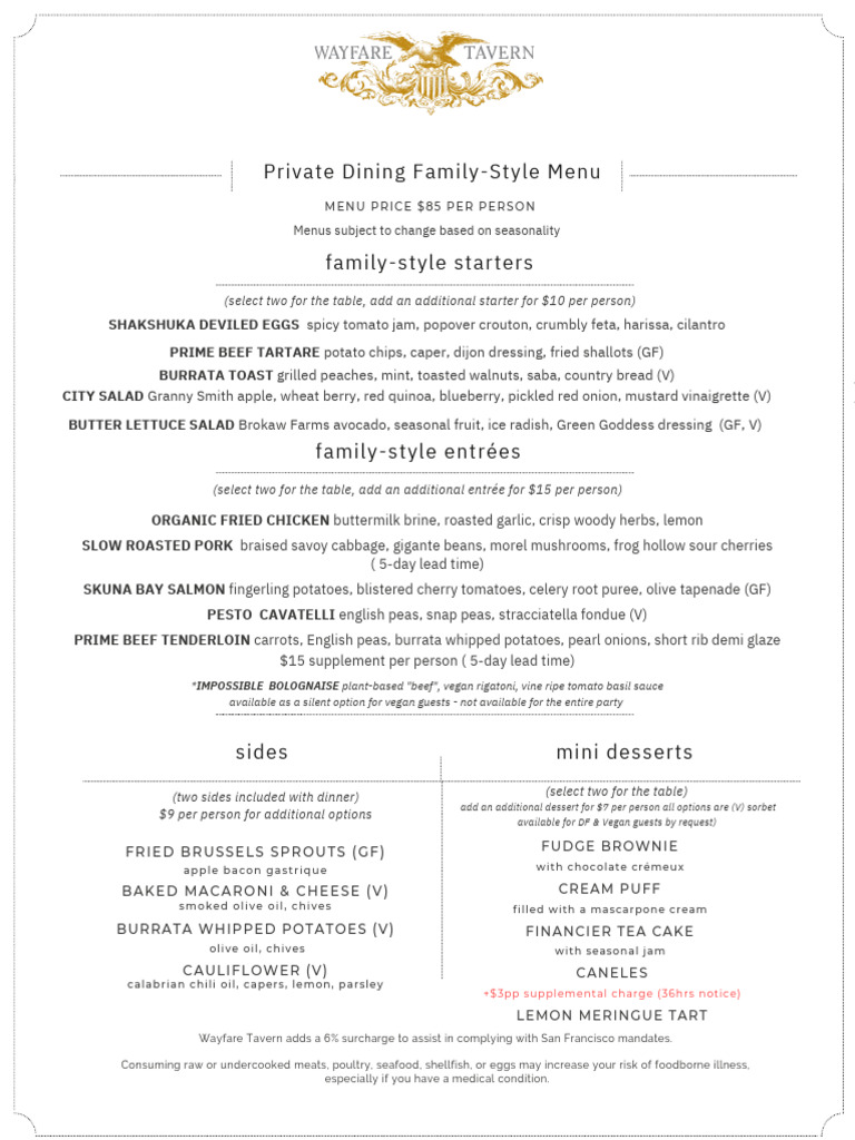 Private Dining Family-Style Menu | PDF | Salad | Pickling