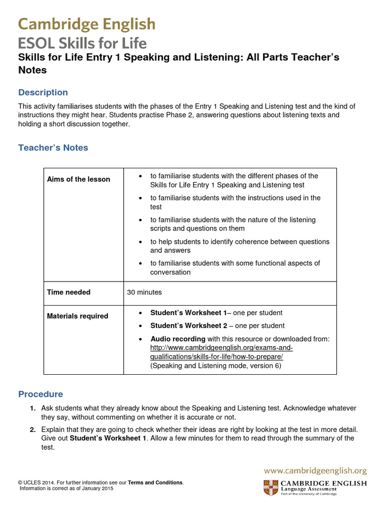 Entry 1 Speaking and Listening Guide | PDF | Human Communication ...