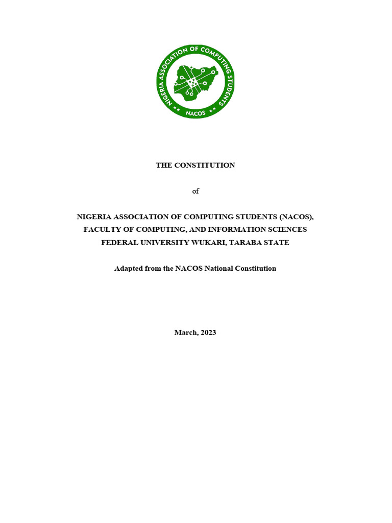NACOS FUW Constitution | PDF | Oath Of Office | Voting
