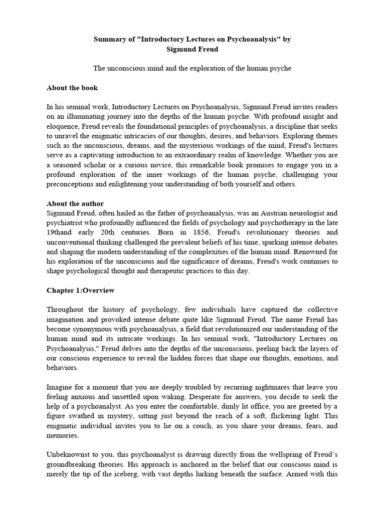 Summary of Psychoanalysis | PDF | Psychoanalysis | Unconscious Mind