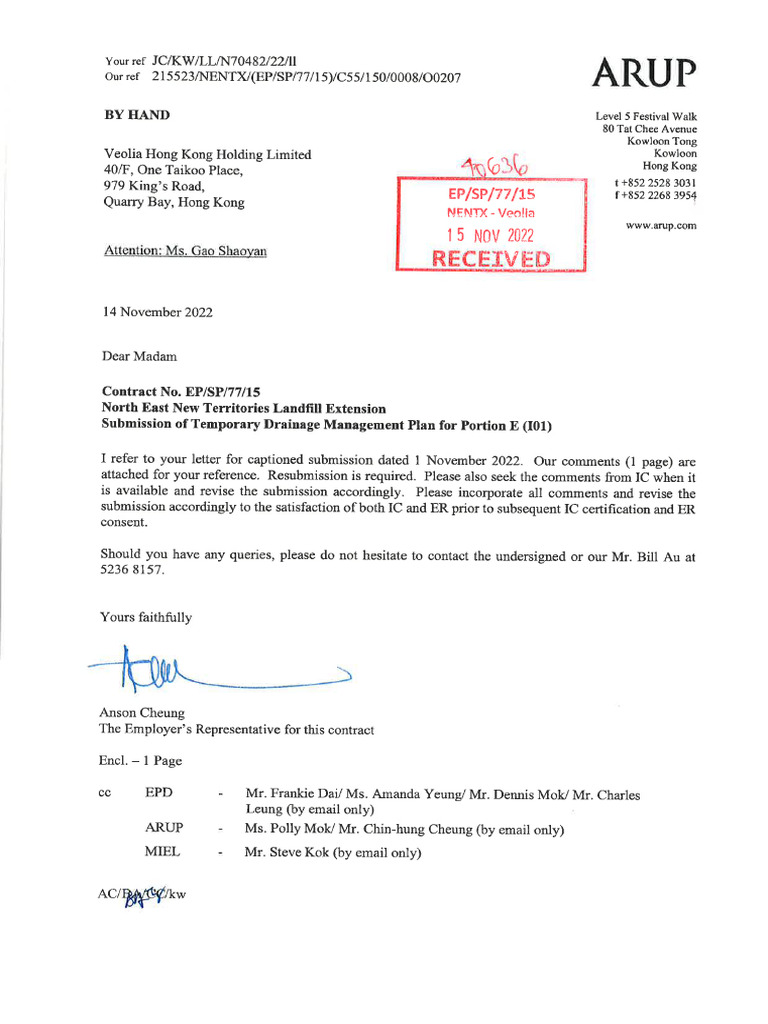 ARUP - Submission of Temporary Drainage Management Plan For Portion E (I01) | PDF