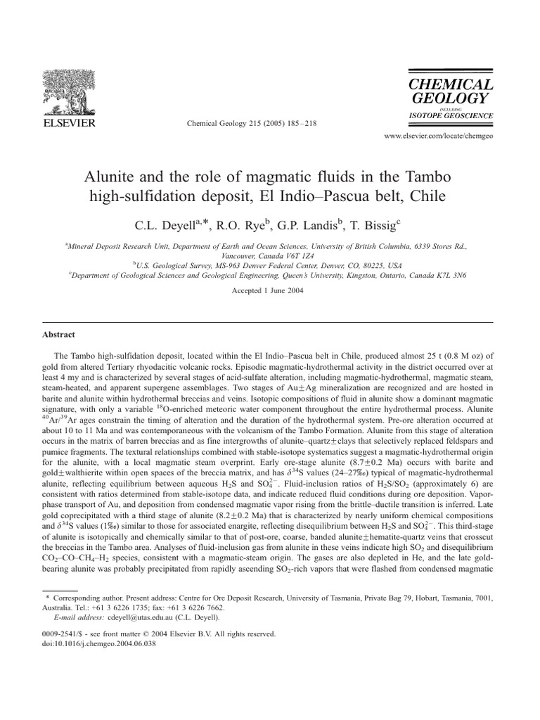 Alunite and The Role of Magmatic Fluids in The Tambo Deyell2005 | PDF ...
