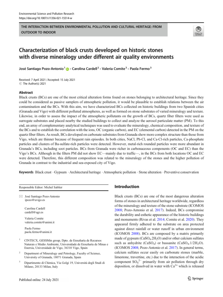 Characterization of Black Crusts Developed On Historic Stones With ...
