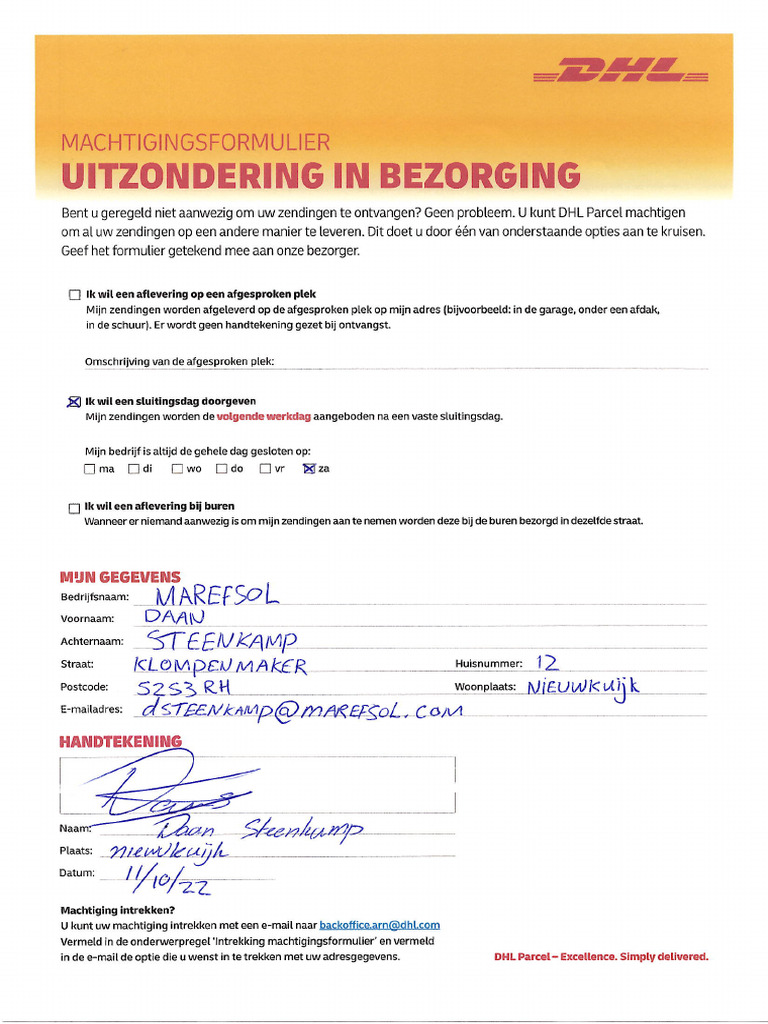 DHL Geslotenverklaring | PDF