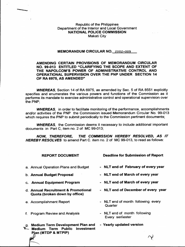 Napolcom MC No 2002-009 | PDF