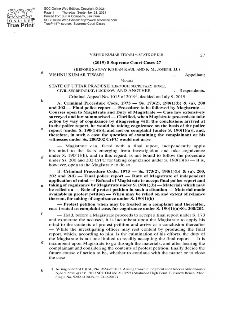 Vishnu Tiwari Vs State of UP - SCC | PDF | Justice | Crime & Violence