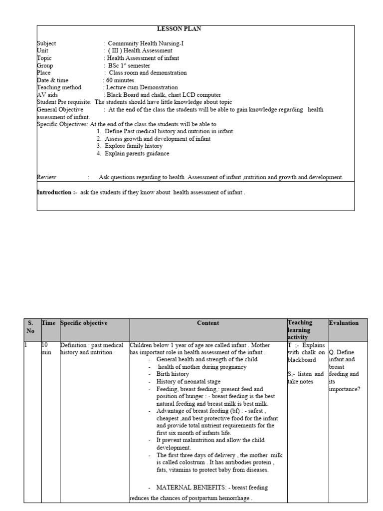 Lesson Plan CHN | PDF | Infants | Breastfeeding