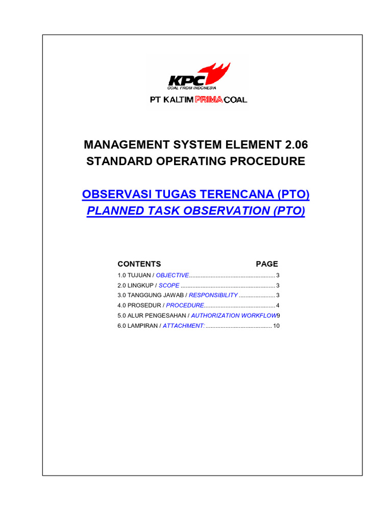 Observasi Tugas Terencana - Planned Task Observation (PTO) | PDF