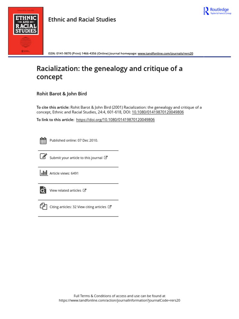 Racialization The Genealogy and Critique of A Concept | PDF | Race ...