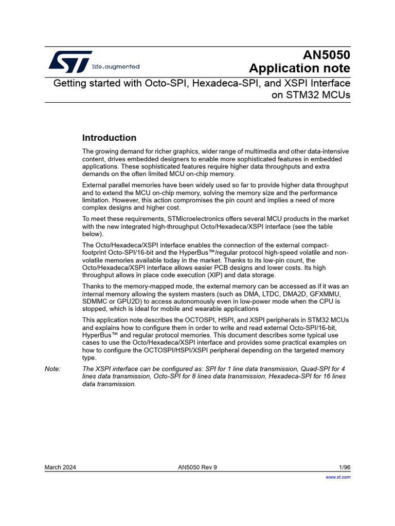 An5050 Getting Started With Octospi and Hexadecaspi Interface On Stm32 Microcontrollers ...