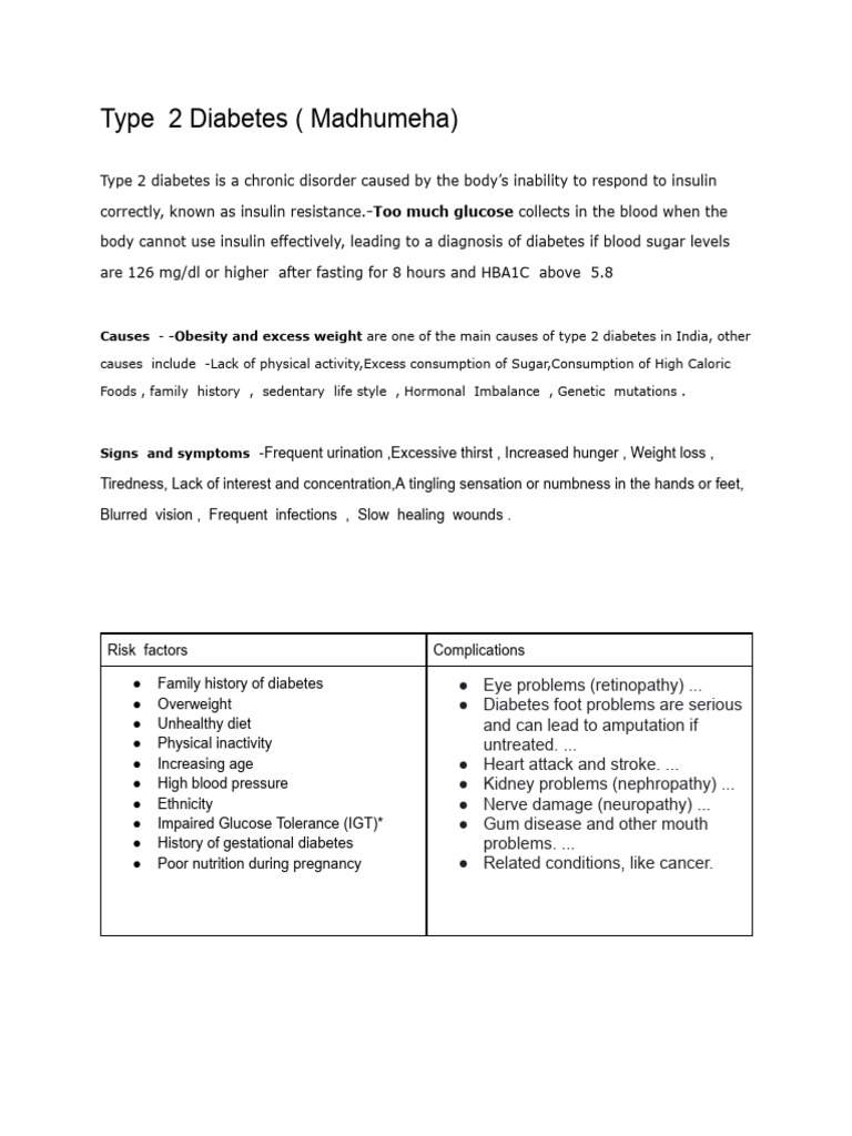 Type 2 Diabetes (Madhumeha) | PDF | Diabetes | Prediabetes