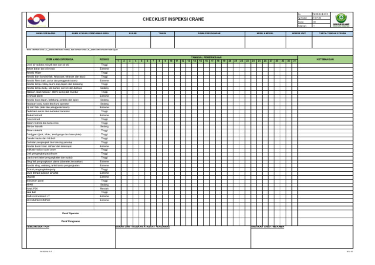 Form P2H Crane PT. Prima Unggul Persada | PDF