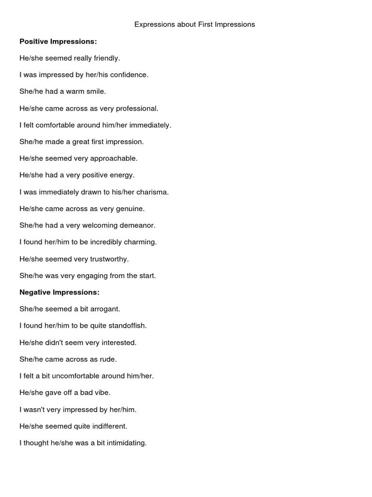 First Impressions Expressions | PDF | Psychology | Psychological Concepts