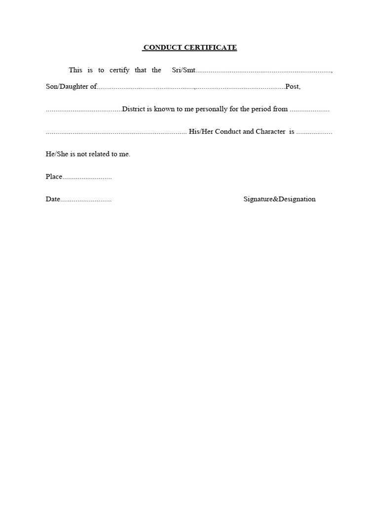 Conduct Certificate Template | PDF