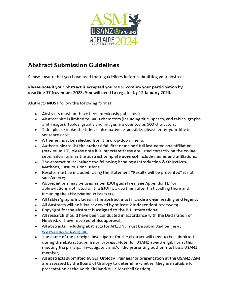 abstract guidelines | PDF | Urinary Tract Infection | Medical Specialties