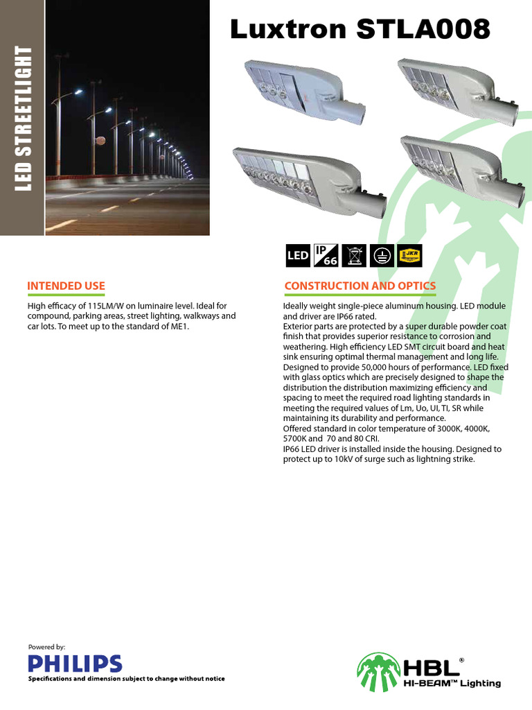 LED Streetlight Specs & Features | PDF | Lighting | Materials