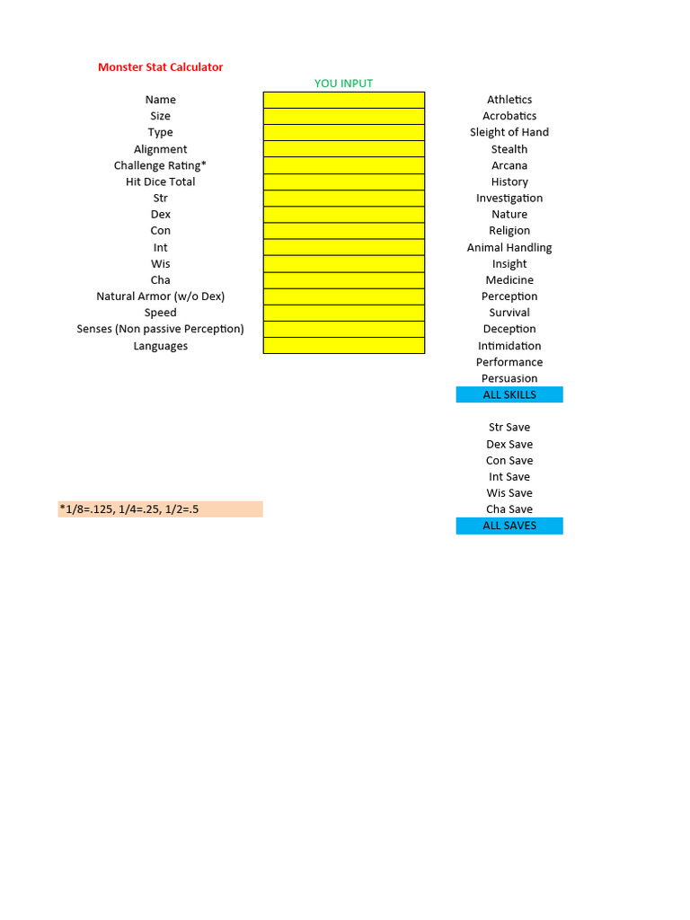 5e Monster Statistics Calculator | PDF