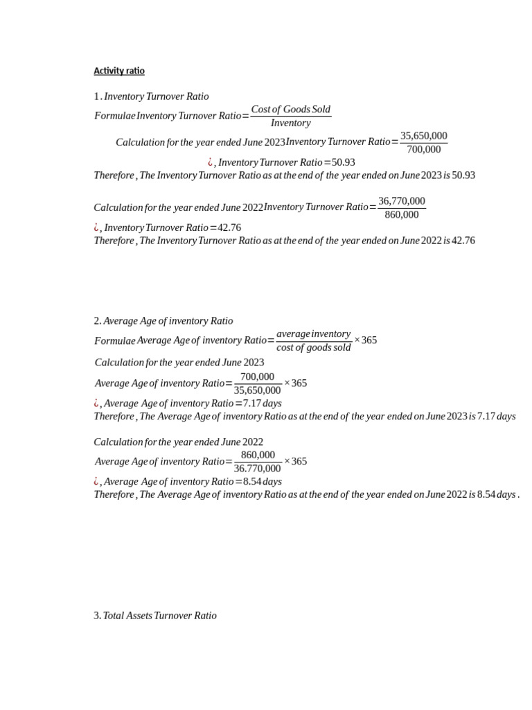 Average Age of Inventory Ratio | PDF | Inventory | Revenue