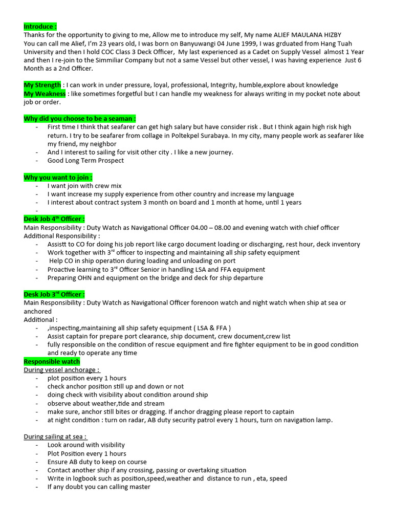 Ex. Interview 3rd Officer | PDF