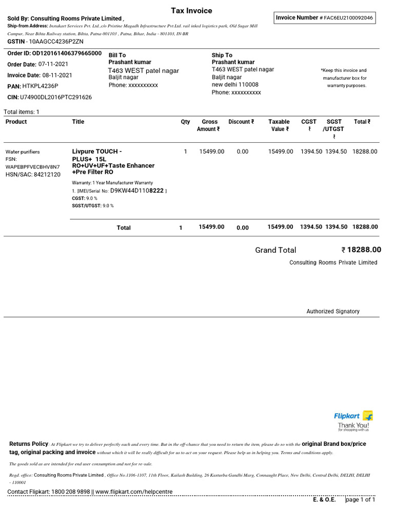 Water-purifier-bill | PDF | Economies | Payments