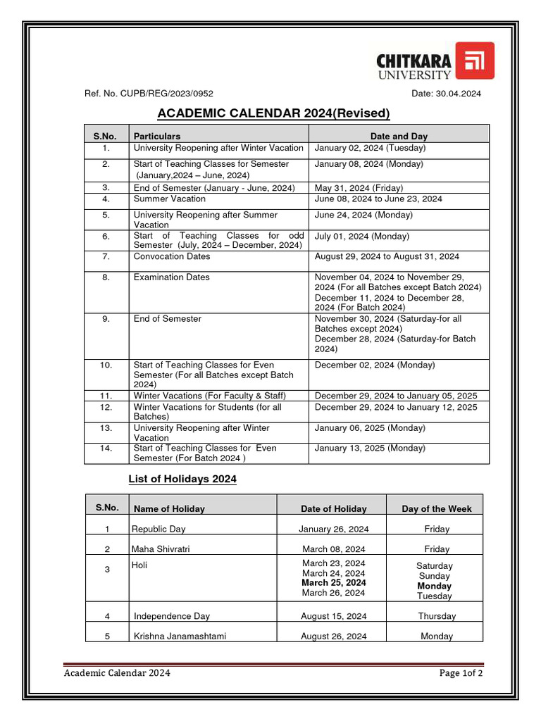CUPB Academic Calendar 2024 | PDF | Academic Term | Observances