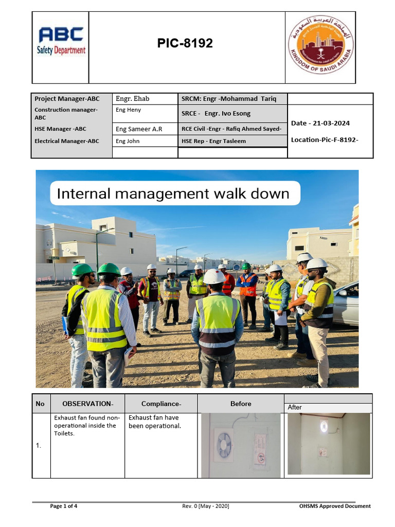 Management Walk Down Observation - Empty Form | PDF | Safety