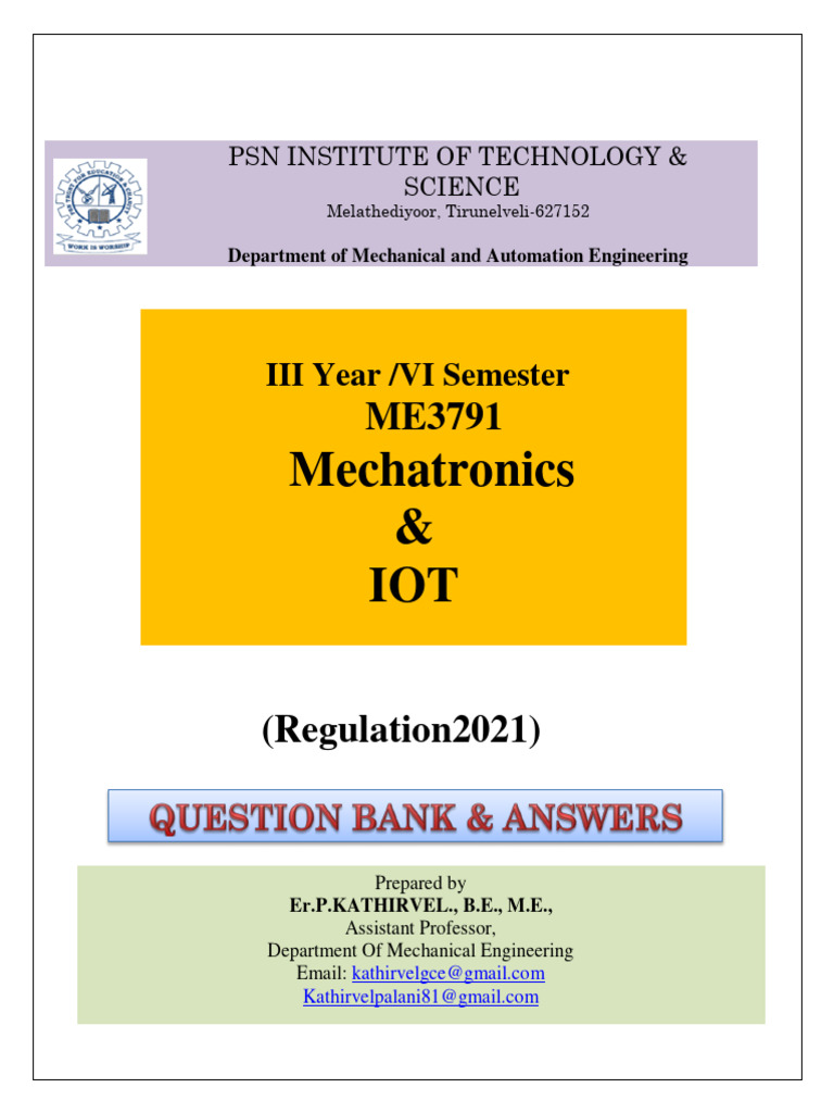 1unit III Me3791 Mts & Iot QB With Answer | PDF | Microcontroller | Internet Of Things