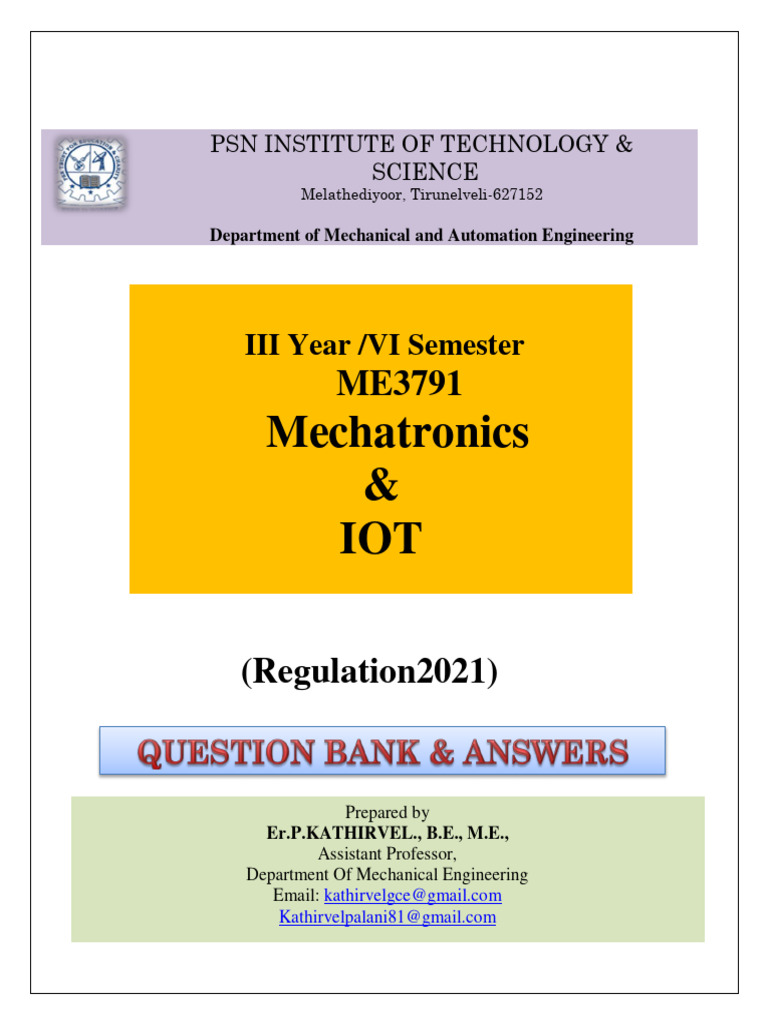 Unit i Me3791 Mts & Iot Qb With Answer | PDF | Actuator | Sensor Unit i Me3791 Mts & Iot Qb With Answer | PDF | Actuator | Sensor