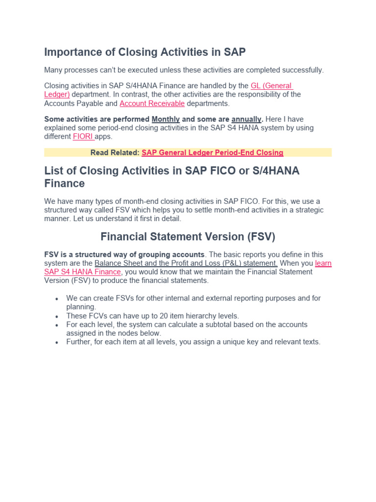 Importance of Closing Activities in SAP | PDF