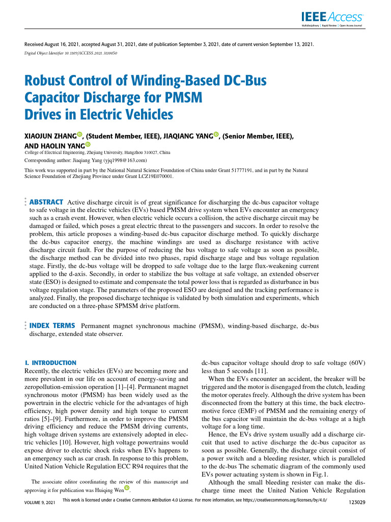 Robust Control of Winding-Based DC-Bus Capacitor Discharge For PMSM ... Robust Control of Winding-Based DC-Bus Capacitor Discharge For PMSM ...