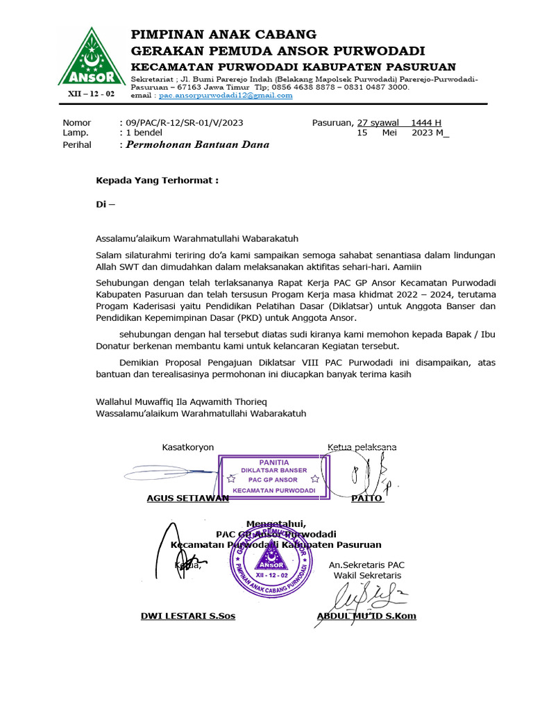 PROPOSAL Pendanaan DIKLATSAR 2023 | PDF