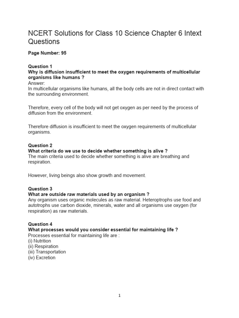 NCERT Solutions For Class 10 Science Chapter 6 Intext Questions | PDF ...