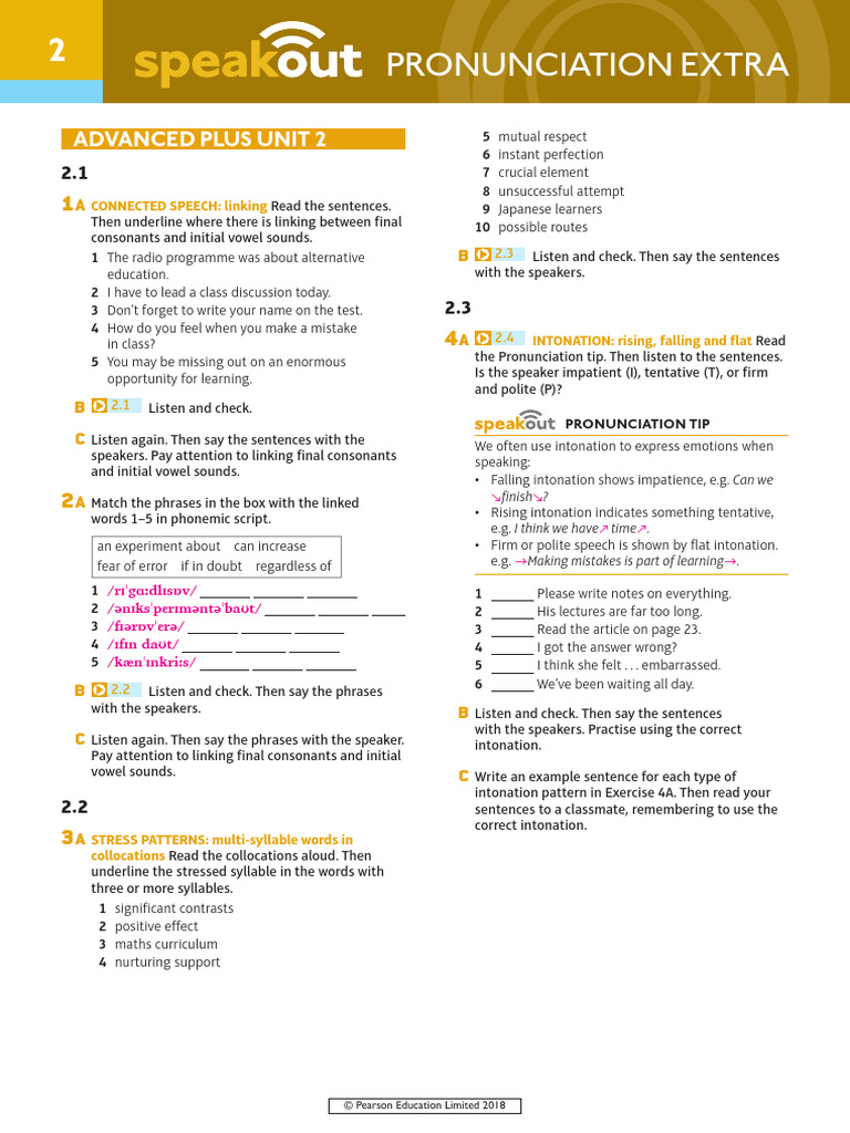 Speakout Pronunciation Extra Advanced Plus Unit 2 | PDF | Stress ...