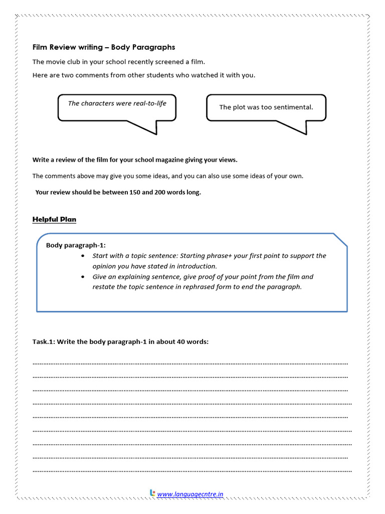 Film Review Writing - Body Paragraphs: Write A Review of The Film For ...