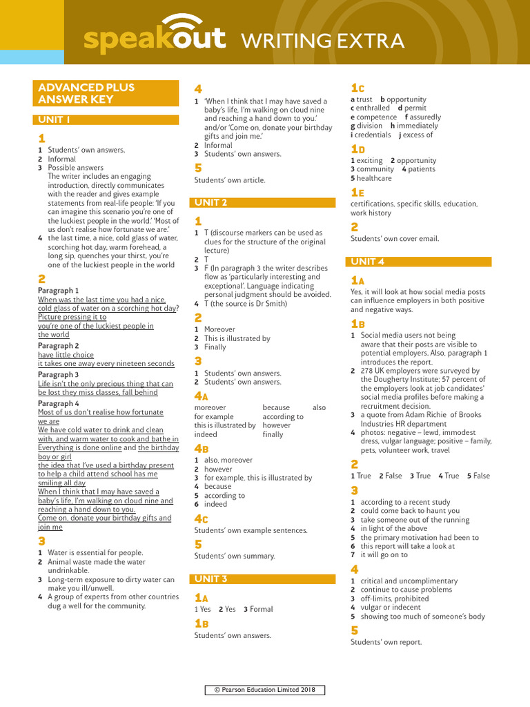 Speakout Writing Extra Advanced Plus Answer Key | PDF | Social Media | Popular Culture & Media ...