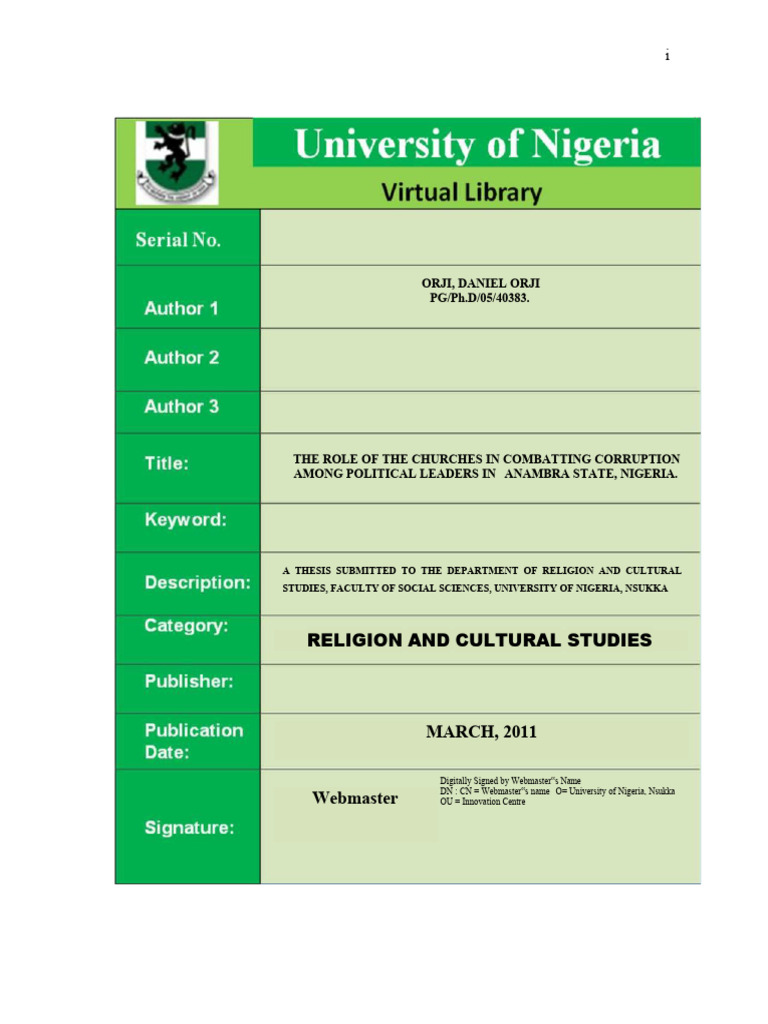 Churches' Role in Combating Corruption | PDF | Nigeria | Corruption