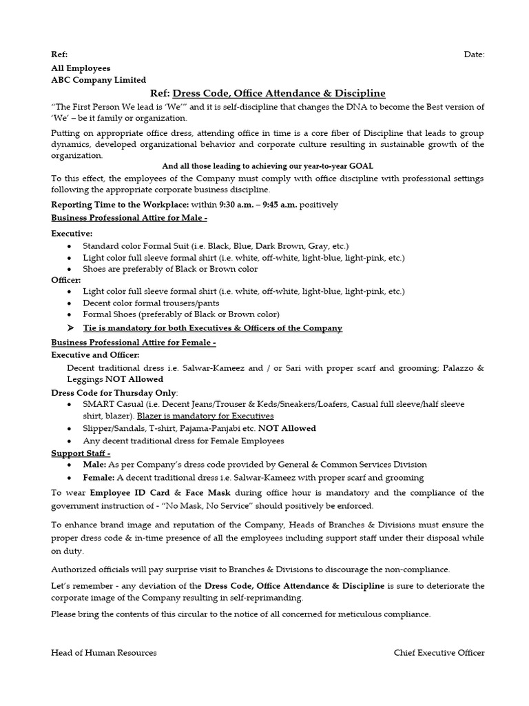 Dress Code - Template | PDF | Disciplines | Clothing