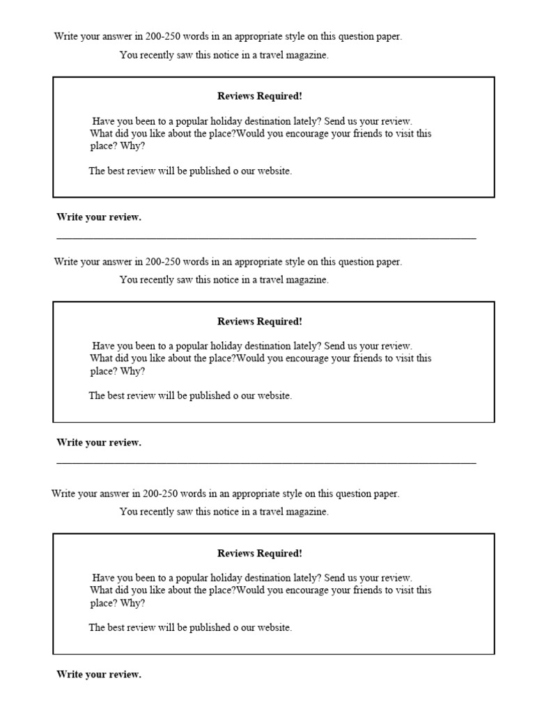 Holiday Destination Review Question | PDF